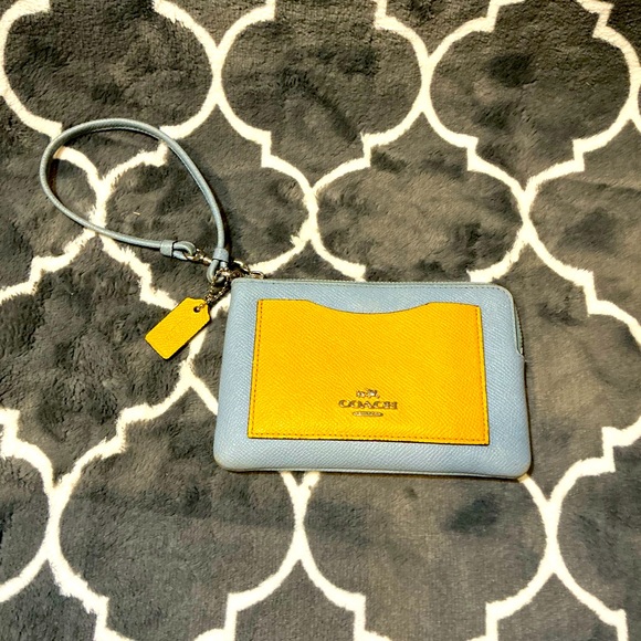 Coach | Bags | Coach Corner Zip Wristlet Yellow Blue | Poshmark